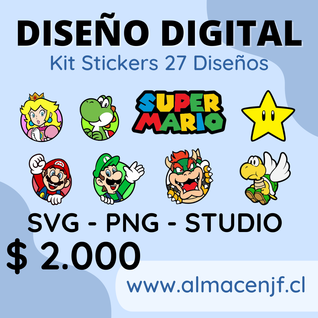 DISEÑO DIGITAL KIT STICKERS - SUPER MARIO BROS 27 DISEÑOS - Almacén JF