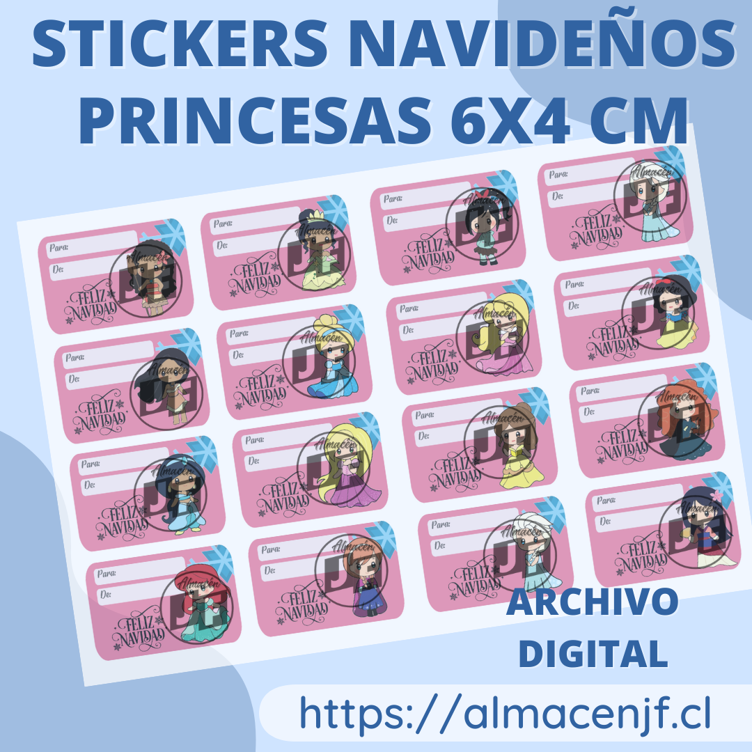 Stickers Navideños Princesas Digital 6 x 4 cm - PNG - PDF y Studio3 ...